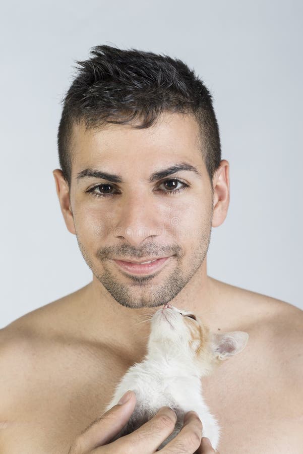 Man and Little Kitty in Studio Shot Stock Image - Image of smile, shot ... Man and Little Kitty in Studio Shot Stock Image - Image of smile, shot ...