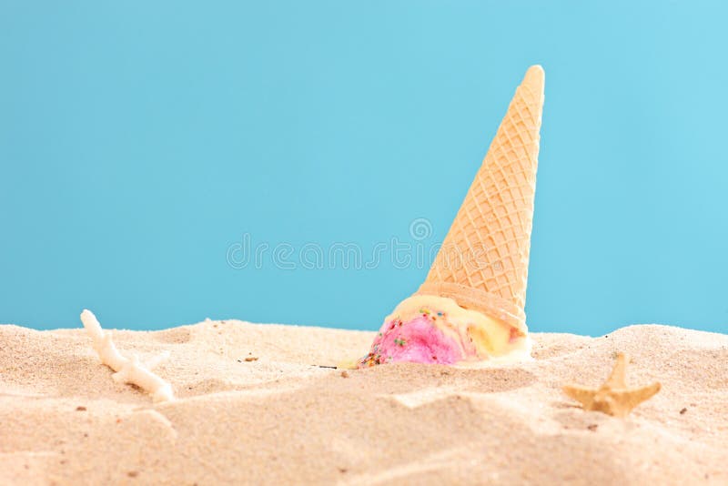 Ice Cream Splashed in the Sand on a Beach Stock Image - Image of cold ...