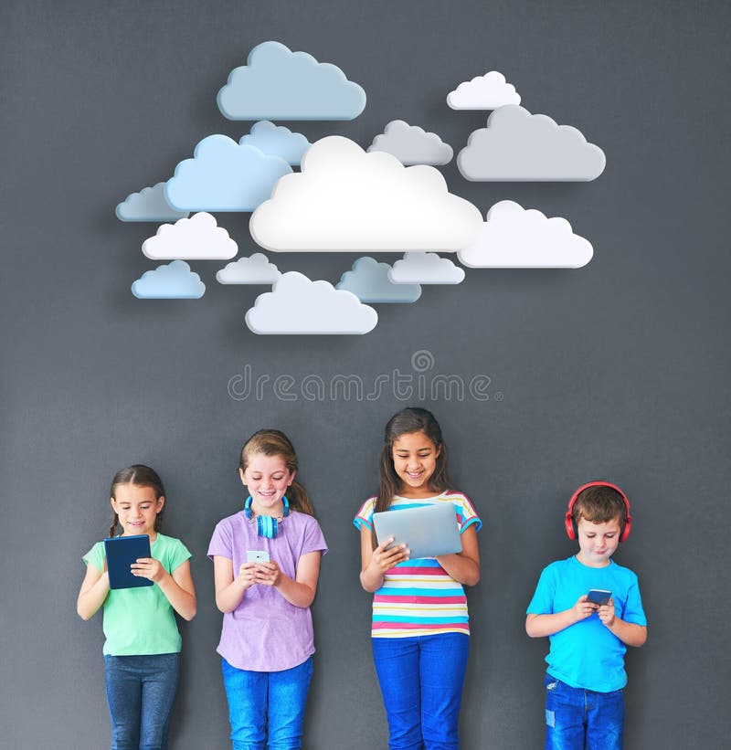 Kids Keeping Connected. Studio Shot of Kids Using Wireless Technology ...