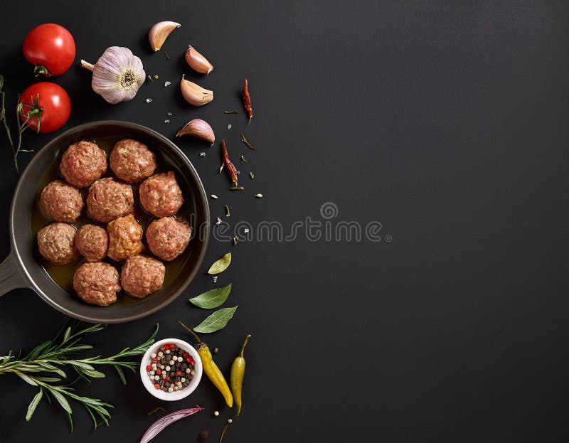Studio Shot of Meatballs on Black Background Stock Image - Image of ...