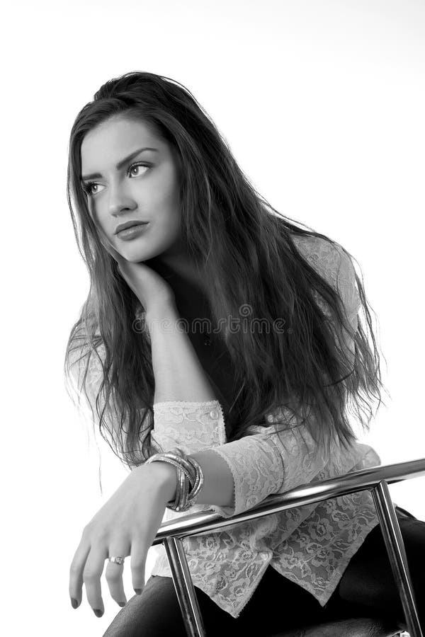 Studio Shot Model on a White Stock Photo - Image of sitting, white ...