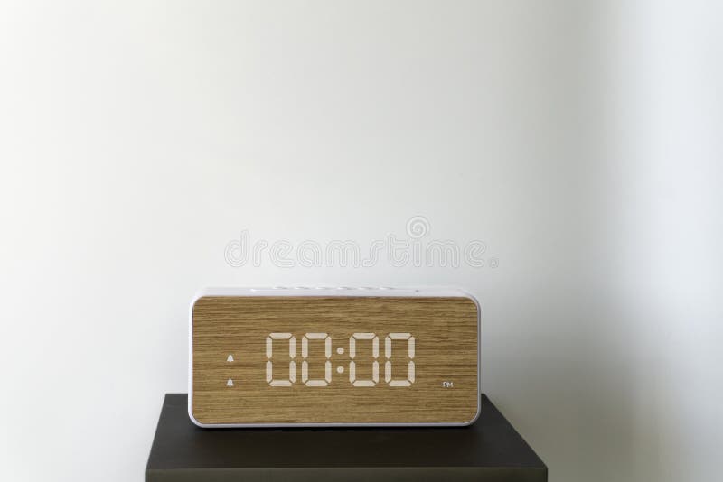 Studio Shot of a Modern Rectangular Wooden Alarm Clock with Default ...