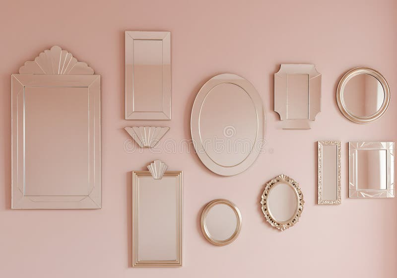 Decorative Mirrors on a Rose Wall Stock Illustration - Illustration of ...