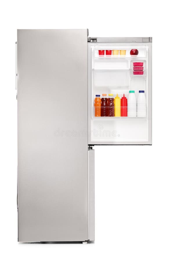 Shot of an Open Fridge with Food Products Stock Photo - Image of cold ...