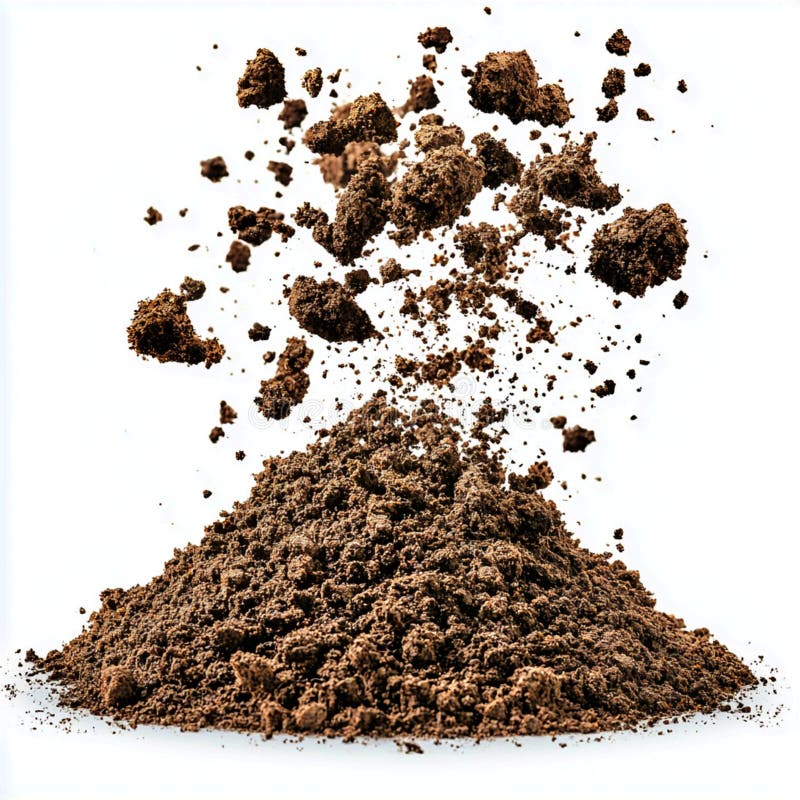 A Pile of Brown Soil with Pieces Falling from Above on a White ...