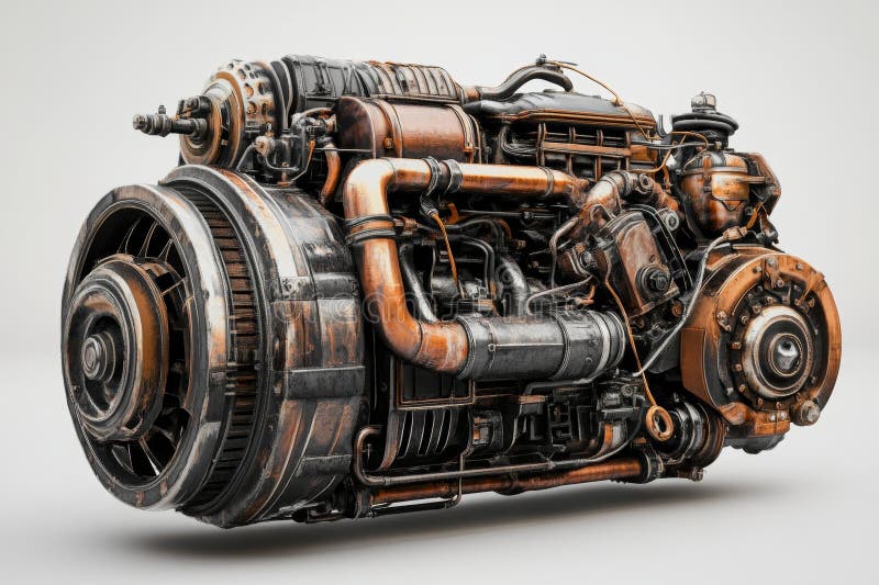 Studio Shot of a Powerful Rusty Yellow Engine with Continuous Track ...