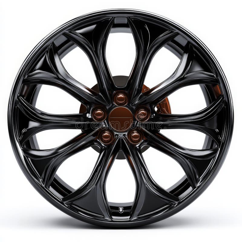 Black Multi-spoke Wheel with Red Caliper, Glossy Finish, Modern Design ...