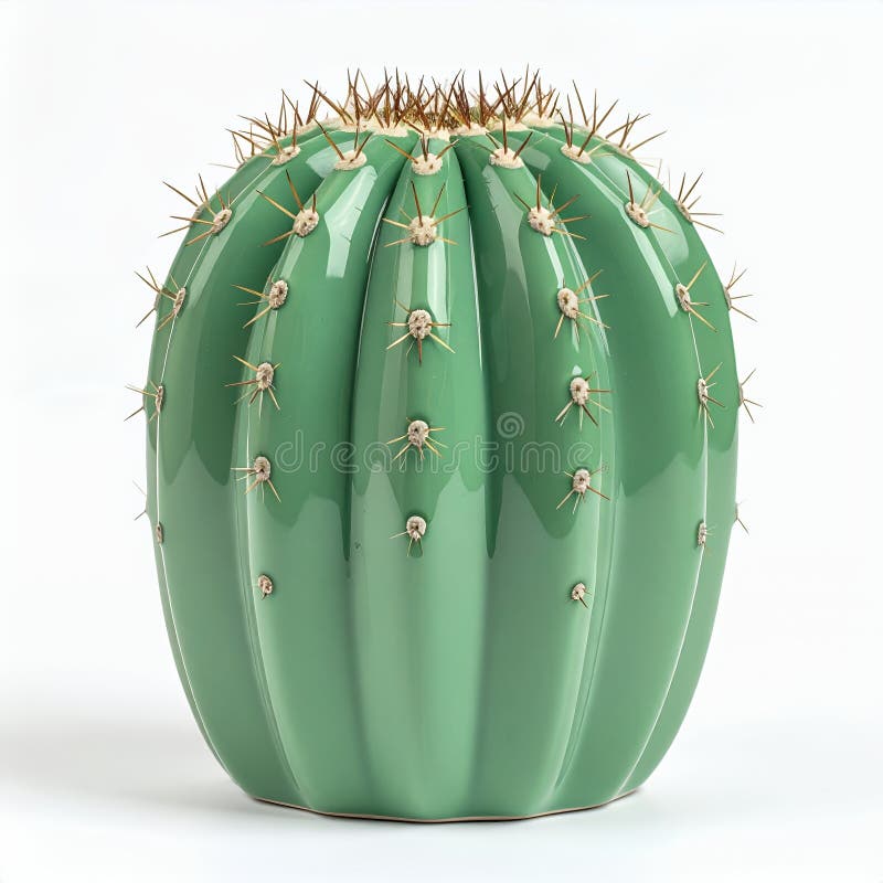 Elevated Perspective of a Stylized, Spiky, Globular, Green Cactus ...