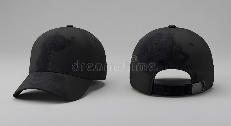 Black Baseball Cap Mockup - Front and Back View Stock Illustration ...