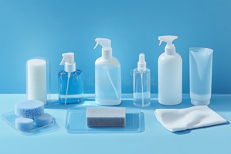 Clean Home Essentials Blue & White Cleaning Supplies Product Mockup ...
