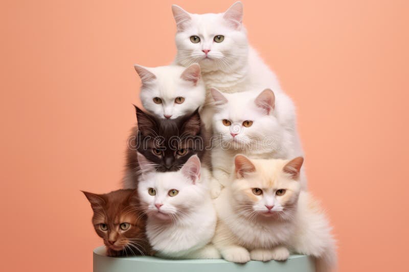 Studio Shot of a Stack of Cute Cats Stock Illustration - Illustration ...