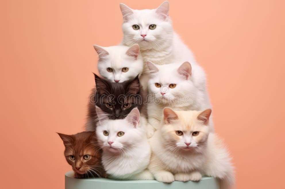 Studio Shot of a Stack of Cute Cats Stock Illustration - Illustration ...