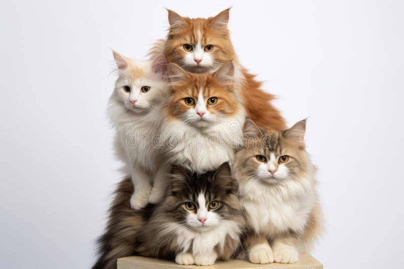 Studio Shot of a Stack of Cute Cats Stock Illustration - Illustration ...