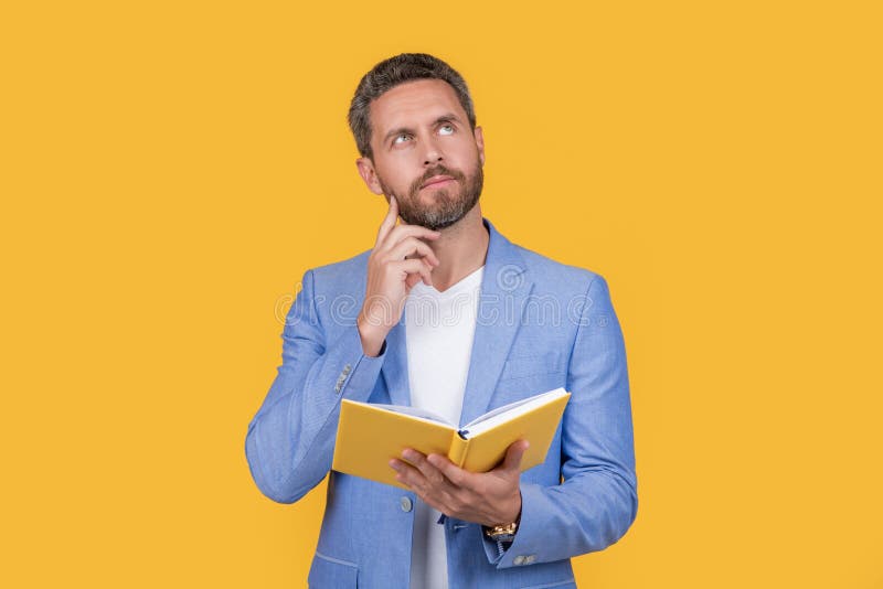 Studio Shot of Thinking Man Reader Reading Book. Photo of Man Reader ...