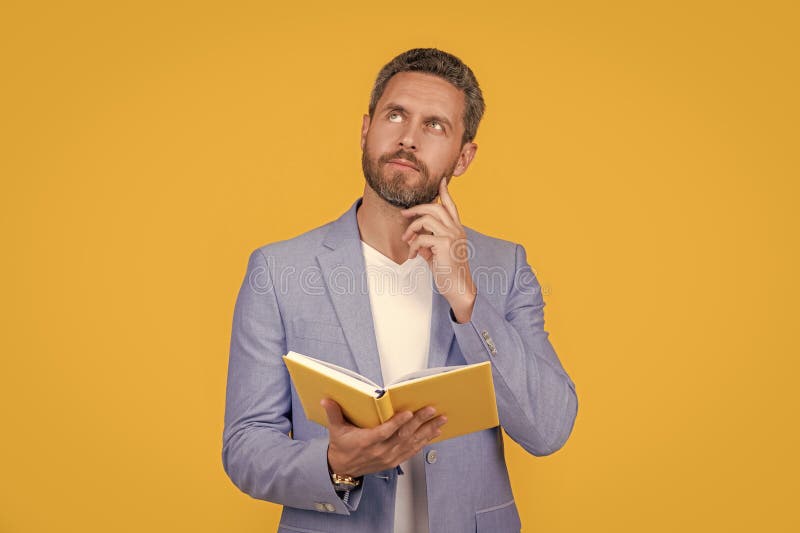 Studio Shot of Thinking Man Reader Reading Book. Photo of Man Reader ...