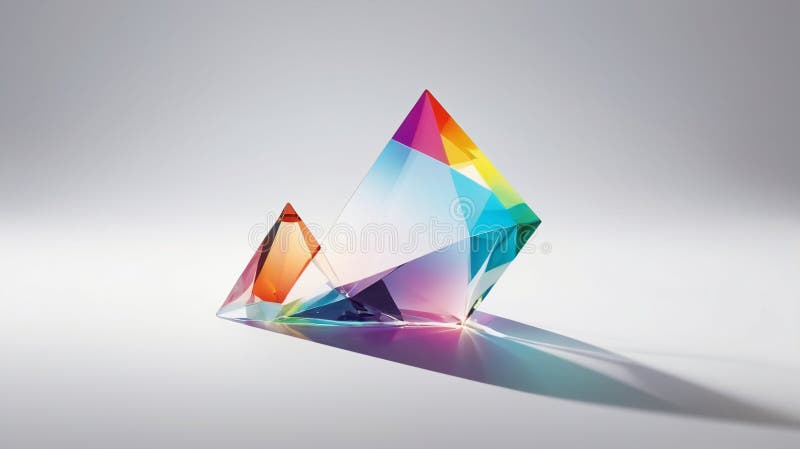 Two Crystal Pyramids Reflecting Rainbow Colors on a White Surface in a ...