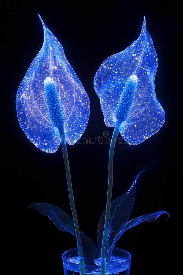 Studio Shot of Two Translucent Glowing Artificial Calla Lily Flowers on ...
