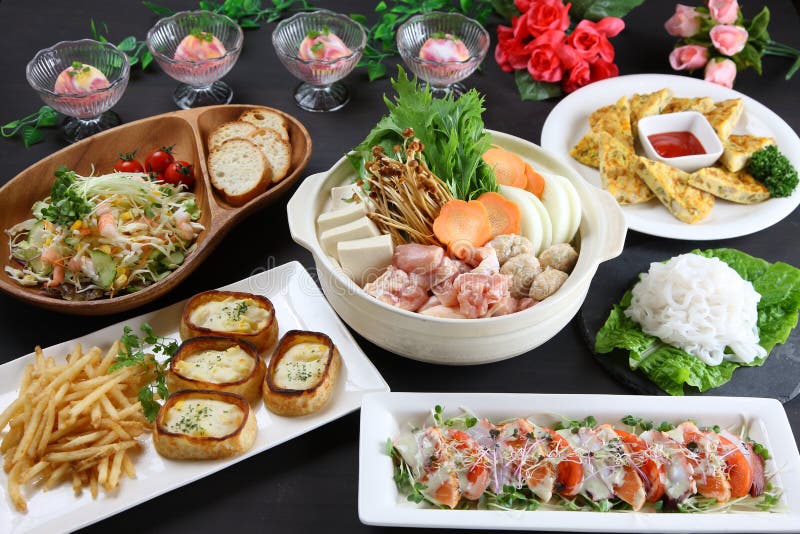 Various Dishes Meet Together on a Dining Table Stock Photo - Image of ...