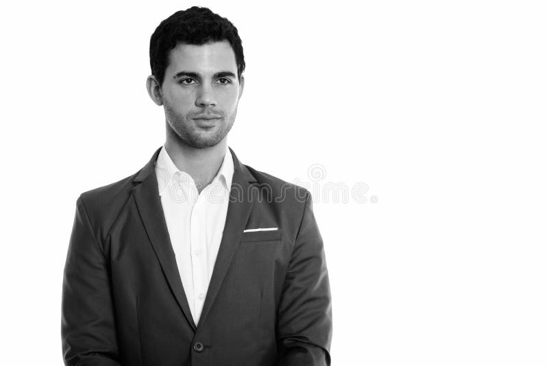 Studio Shot of Young Handsome Hispanic Businessman Thinking Stock Image ...