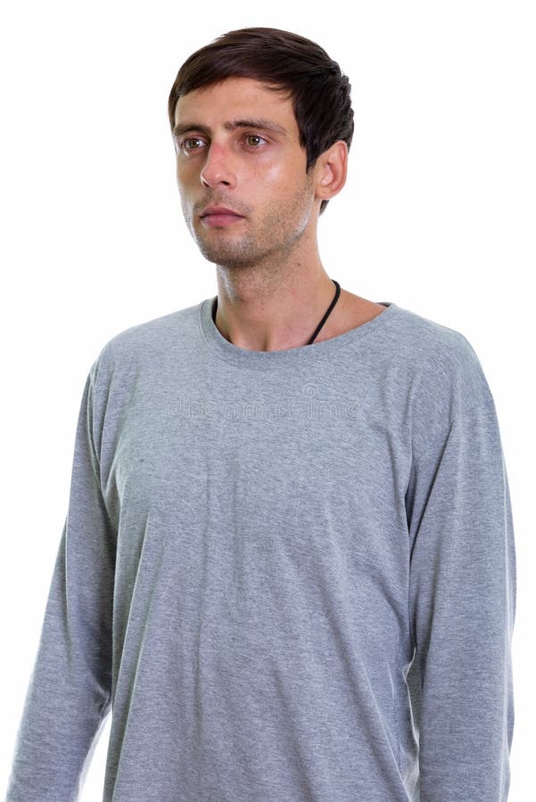 Studio Shot of Young Handsome Man Thinking and Looking at Distan Stock ...