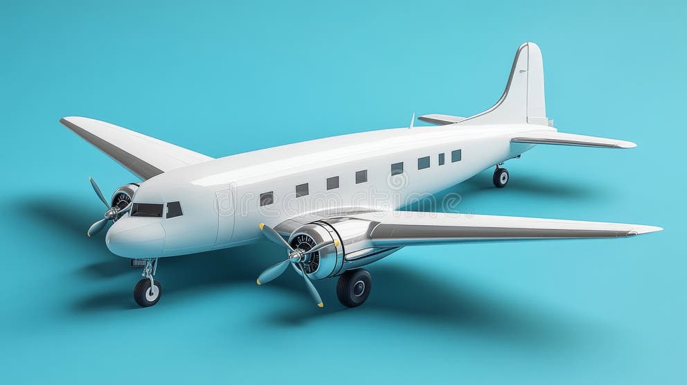 In a Studio, a Silver Propeller Plane is Shot Against a Blue Background ...