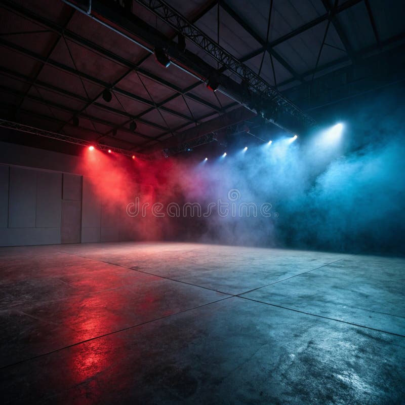 Studio Space with Red and Blue Lighting Effects Stock Illustration ...