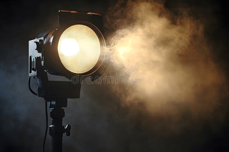 Studio Spotlight Casting a Warm Beam of Light through Smoke in a Dark ...