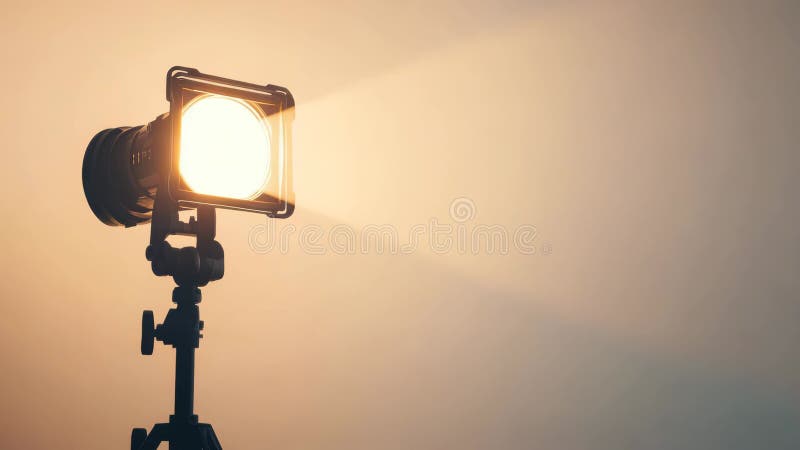 A Studio Spotlight on a Tripod Casting a Bright Beam of Light Against a ...