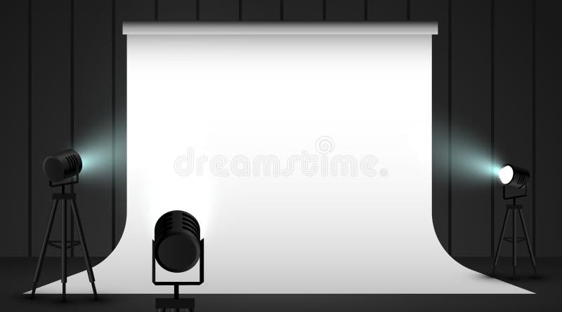 Studio Spotlights. Realistic Photo Studio with Professionals Equipment ...
