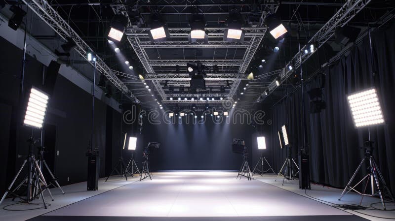 Studio Stage with Lighting Equipment Stock Photo - Image of equipment ...