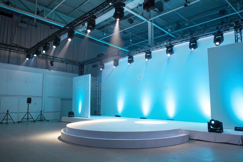 Studio Stage Lighting with Pastel Blue Tones for Display Stock Illustration - Illustration of ...
