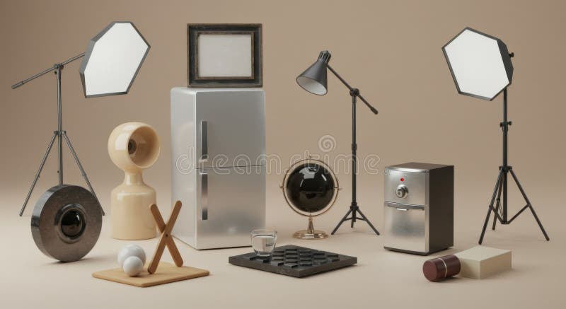 Studio Still Life with Lighting Equipment and Objects Stock Illustration - Illustration of ...