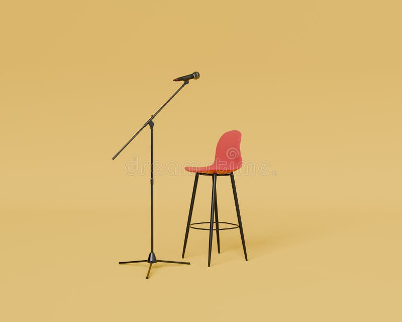 Studio Stool with a Microphone on a Yellow Background Stock ...