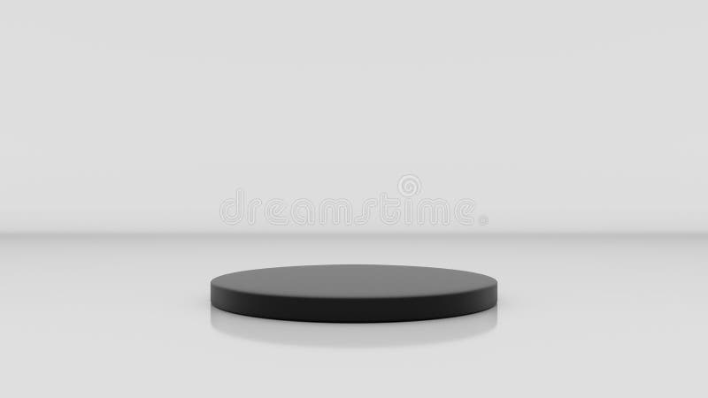 Studio Template and Black Round Shape Pedestal on White Reflective ...