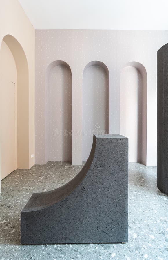 Studio Template and White Rectangle Shape Terrazzo Pedestal with Arc ...