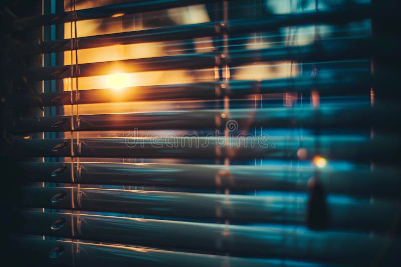 Studio at Twilight with Light Peeking through Blinds Stock Image ...
