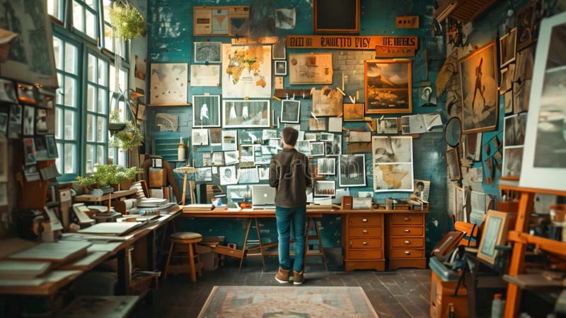 Studio View: Artworks and Tools Scattered in an Artist S Workspace ...