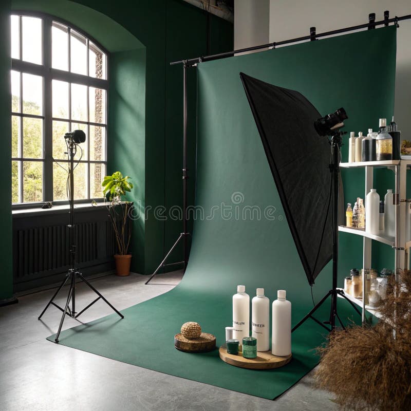 Wall Interior with Dark Green Background for Product Display Stock ...