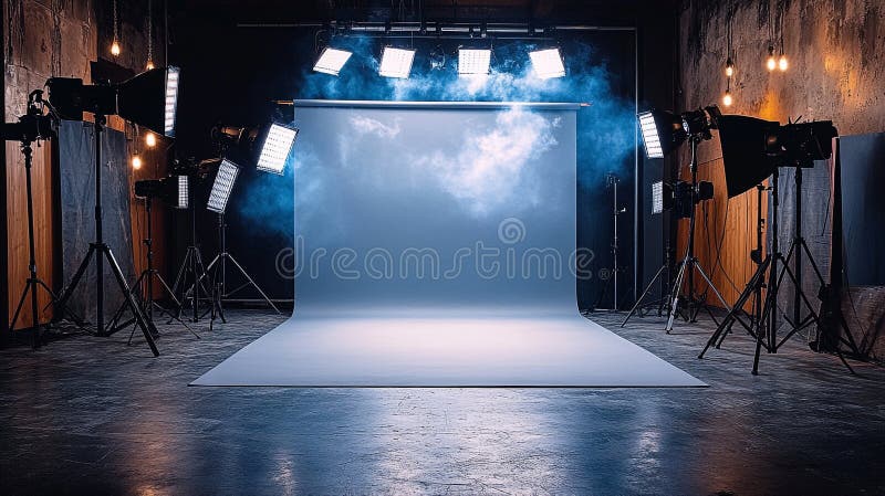 A Studio with a White Backdrop and Lights Stock Illustration ...