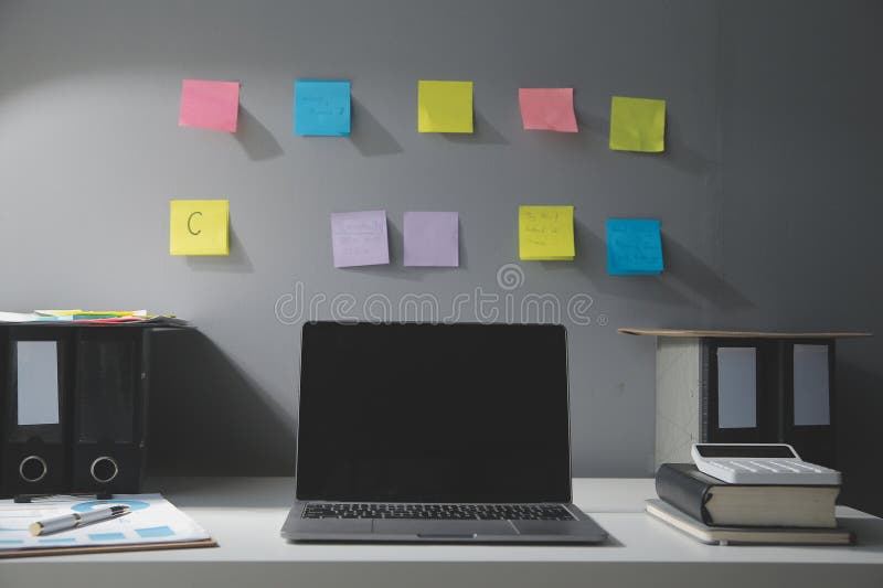 Studio Workspace with Laptop Computer and Office Supplies. Work from ...