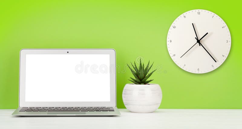 Studio Workspace with Laptop Computer and Wall Clock Stock Photo ...