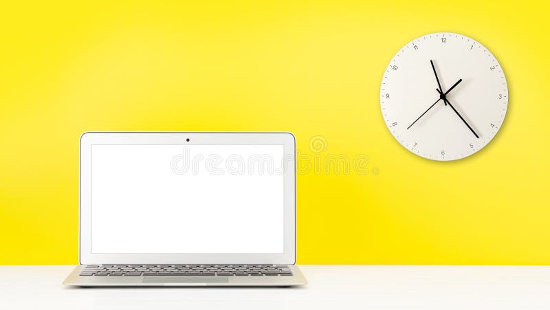 Studio Workspace with Laptop Computer and Wall Clock Stock Image ...