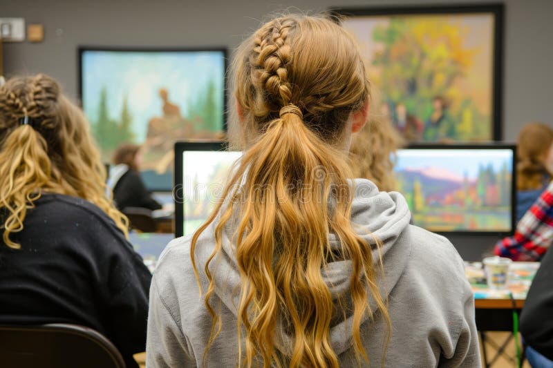 Studious Back View Students Class Study. Generate Ai Stock Image ...