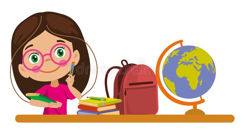 Studious Boy Thinking at Desk in School Classroom Stock Vector ...