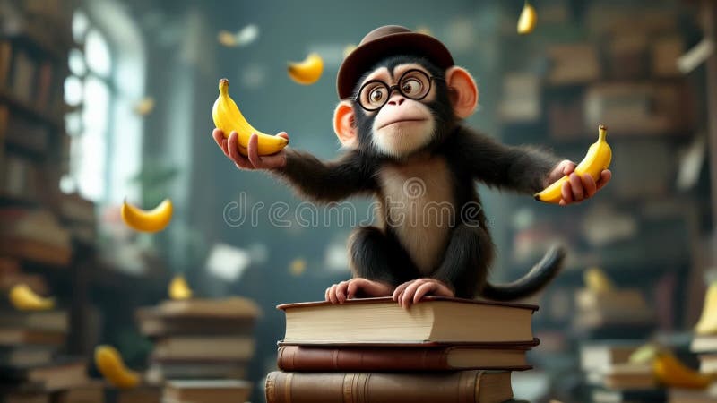 A Studious Chimpanzee: Charming Digital Art of a Monkey in a Library ...