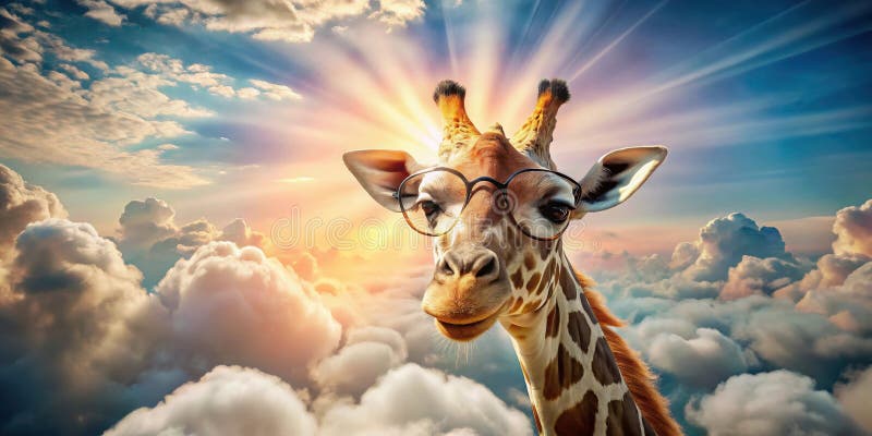 A Studious Giraffe Gazes upon a Heavenly Panorama of Clouds and Radiant ...