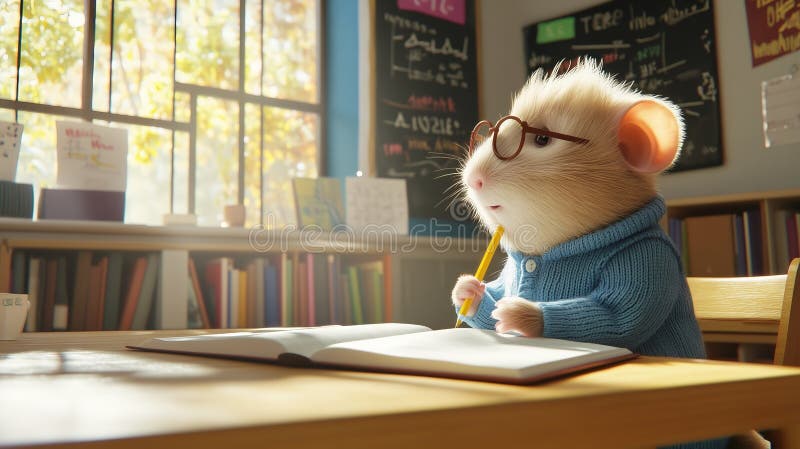 Studious Mouse Writing Notes in Classroom Setting Stock Illustration ...
