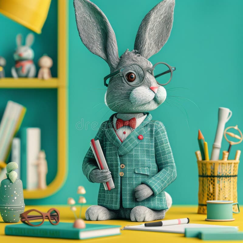 Studious Rabbit in Suit with Glasses and Bow Tie Holding Diploma on ...