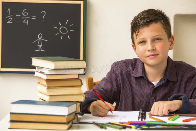 Studious Boy Doing School Work Stock Image - Image of school, classroom: 17299585
