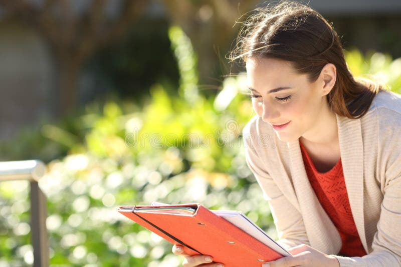 Studious Student Reading Notes in a Park or Campus Stock Photo - Image ...